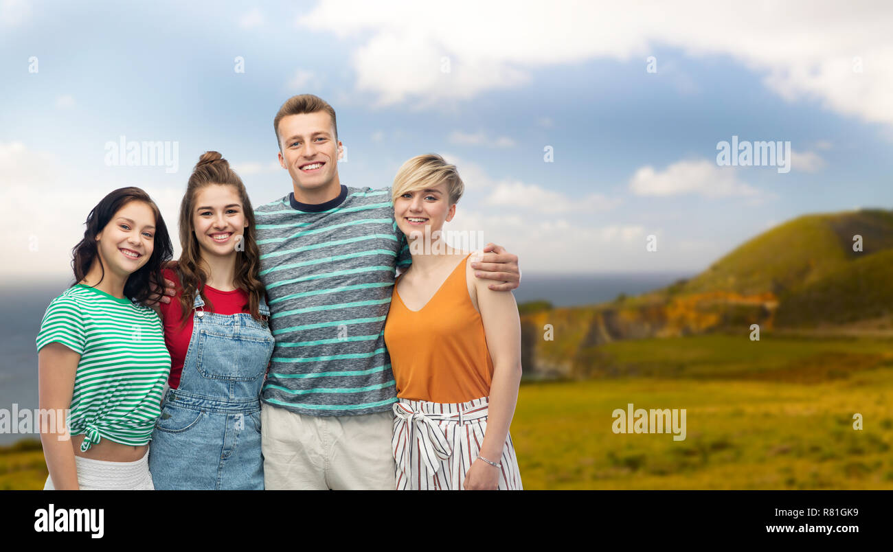 happy friends hugging over white background Stock Photo - Alamy