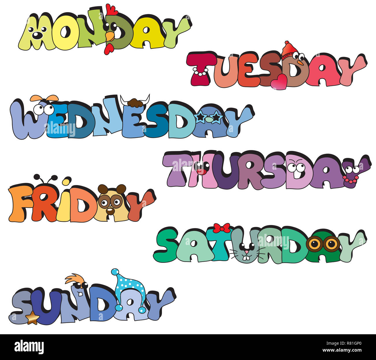 illustration of days of week written Stock Photo - Alamy