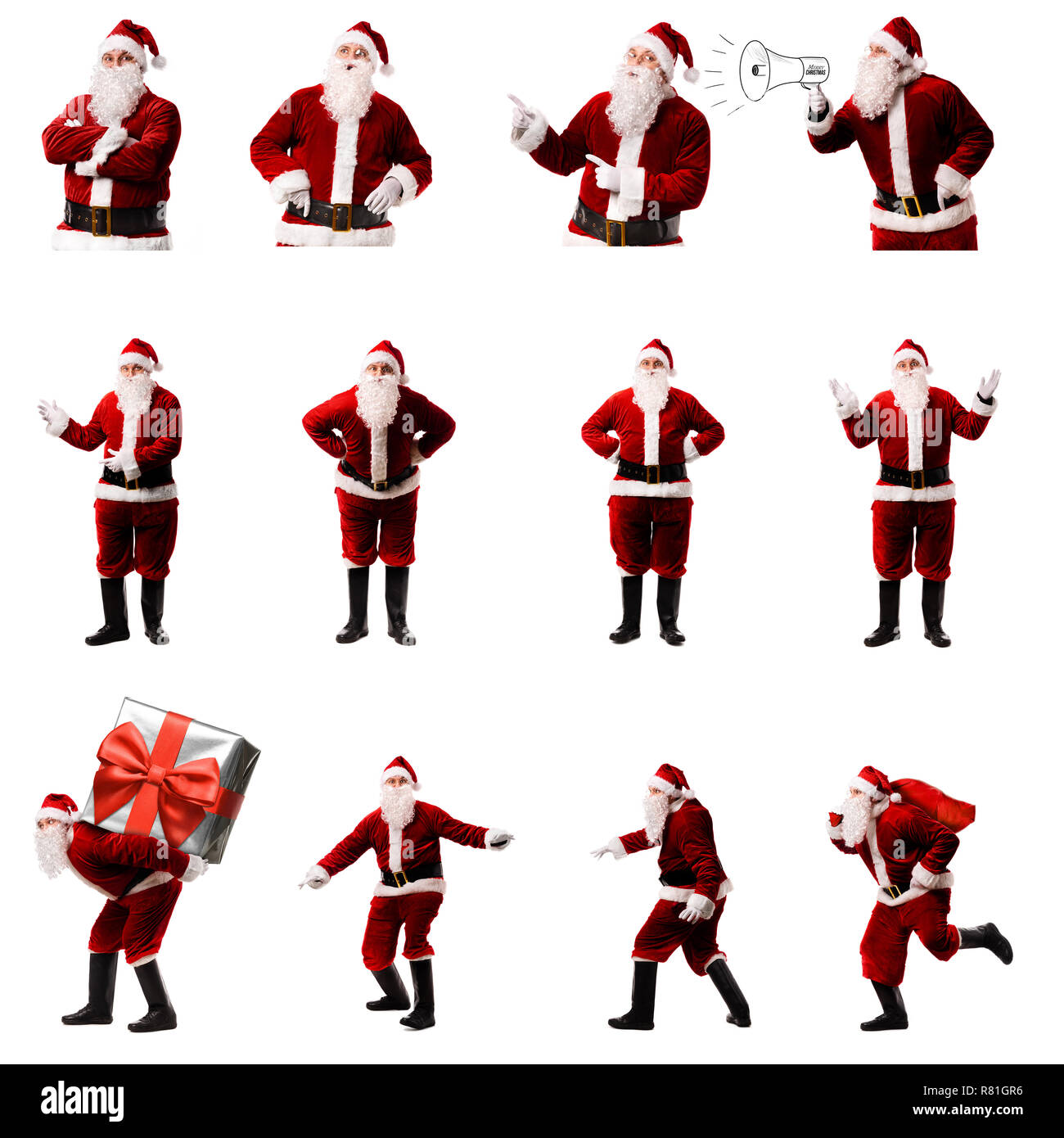 Santa Clauses on white background Stock Photo - Alamy