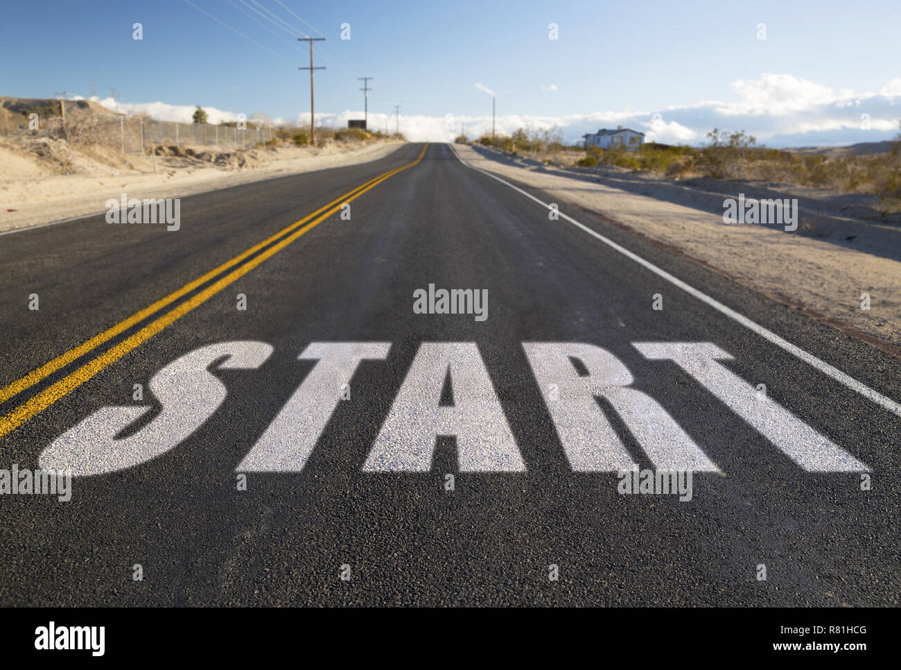 close up of word start on suburban asphalt road Stock Photo - Alamy