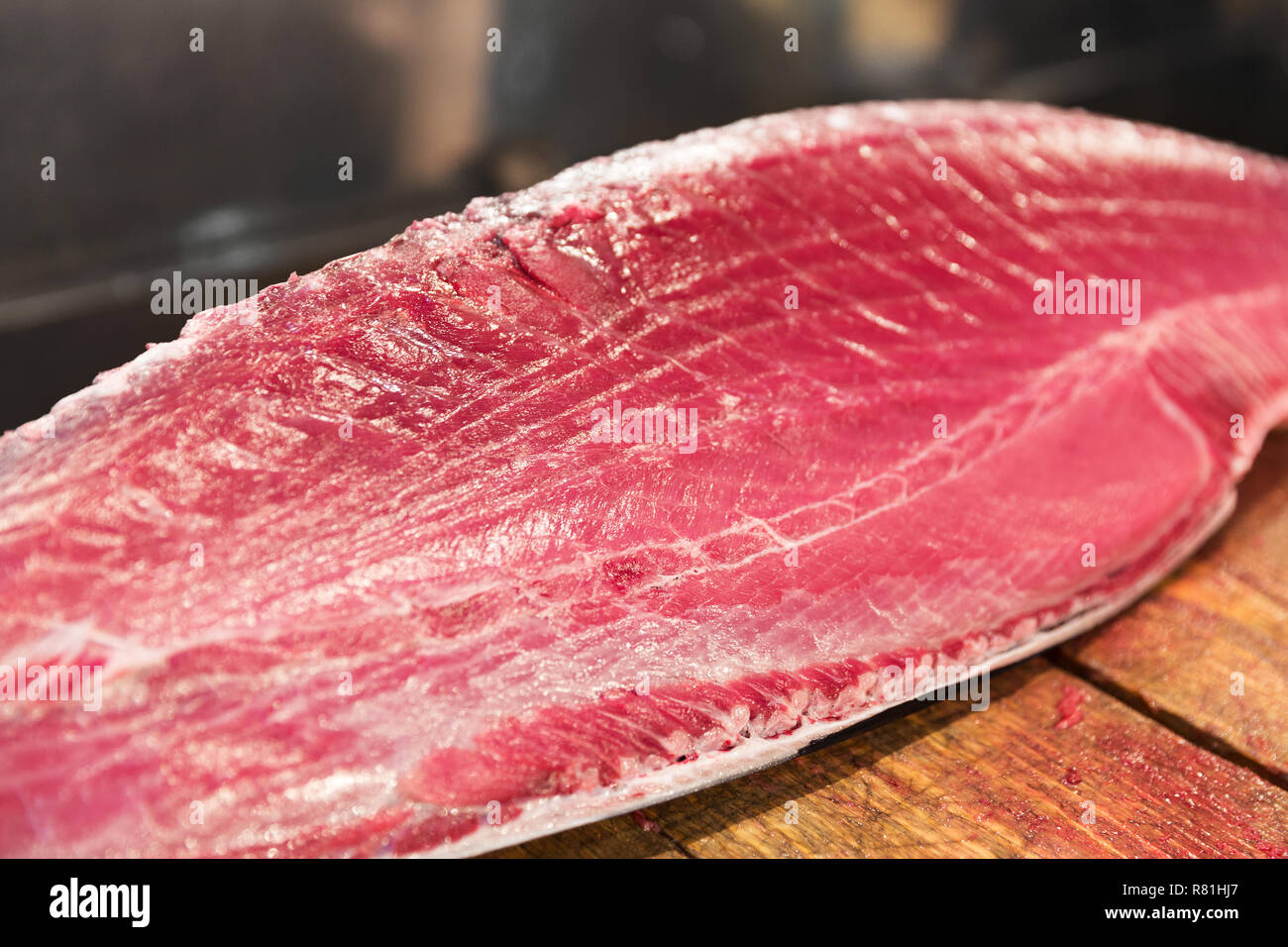 fresh tuna fish or seafood at street market Stock Photo - Alamy
