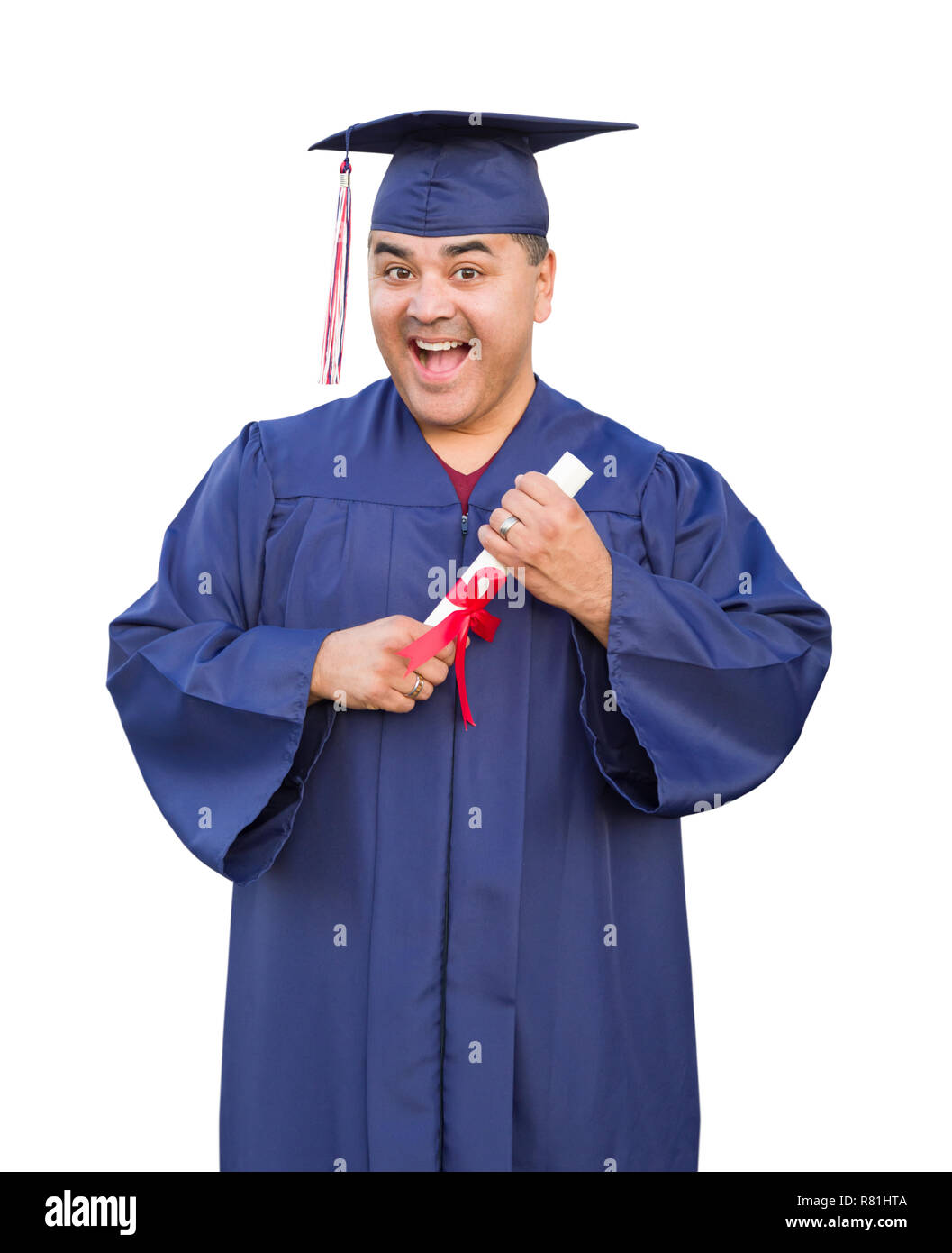 Hispanic Male With Deploma Wearing Graduation Cap and Gown Isolated ...