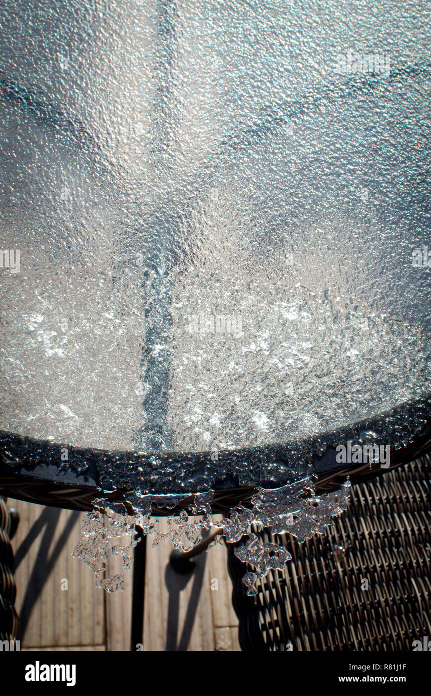 modern glass table with ice on it top view outdoor Stock Photo - Alamy