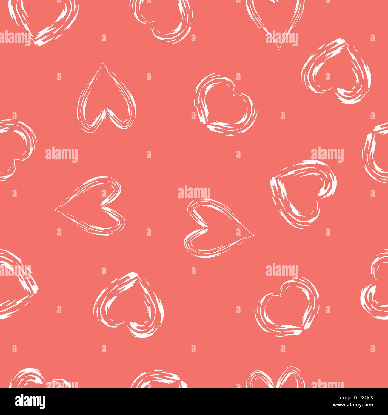 Modern style seamless vector background with hearts in Living Coral ...