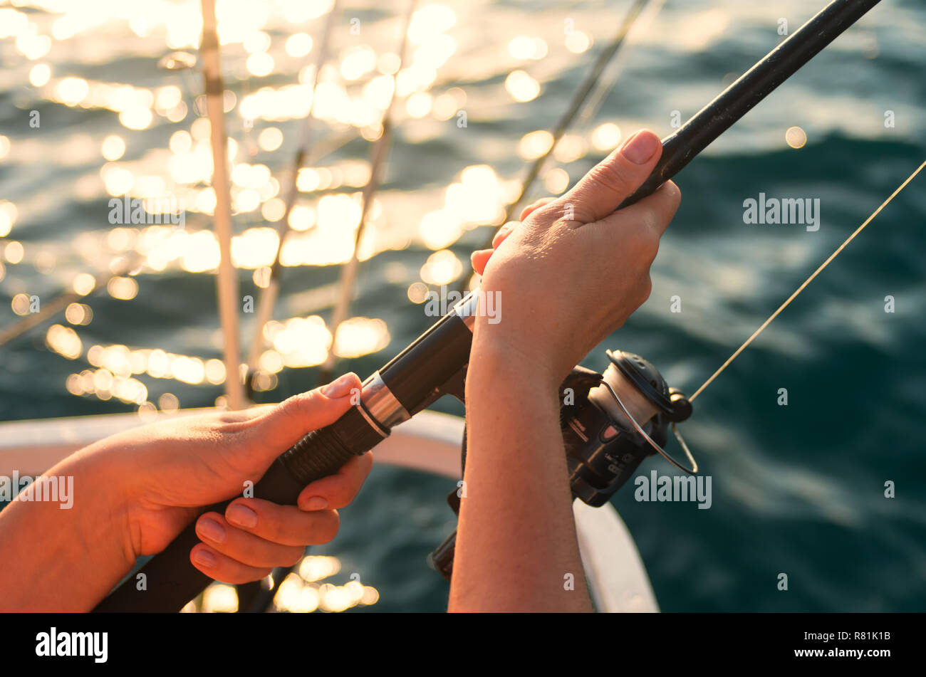 Hand holding fishing pole hi-res stock photography and images - Alamy