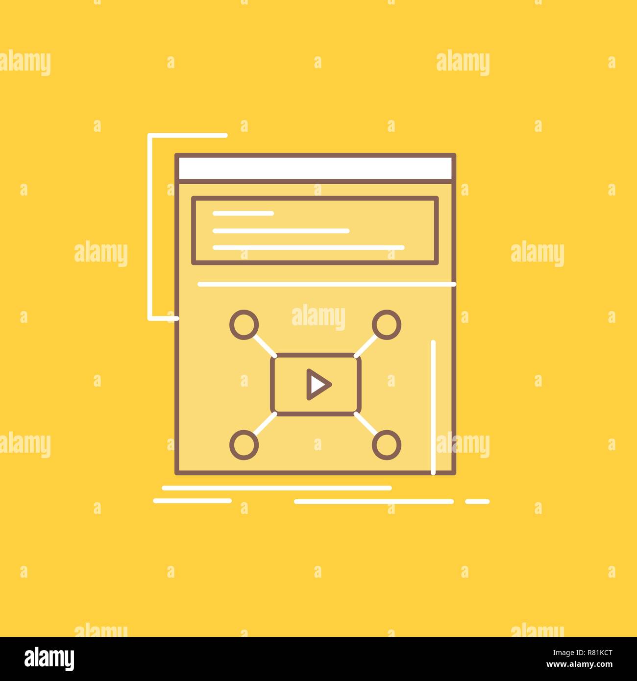 Marketing, page, video, web, website Flat Line Filled Icon. Beautiful Logo button over yellow ...