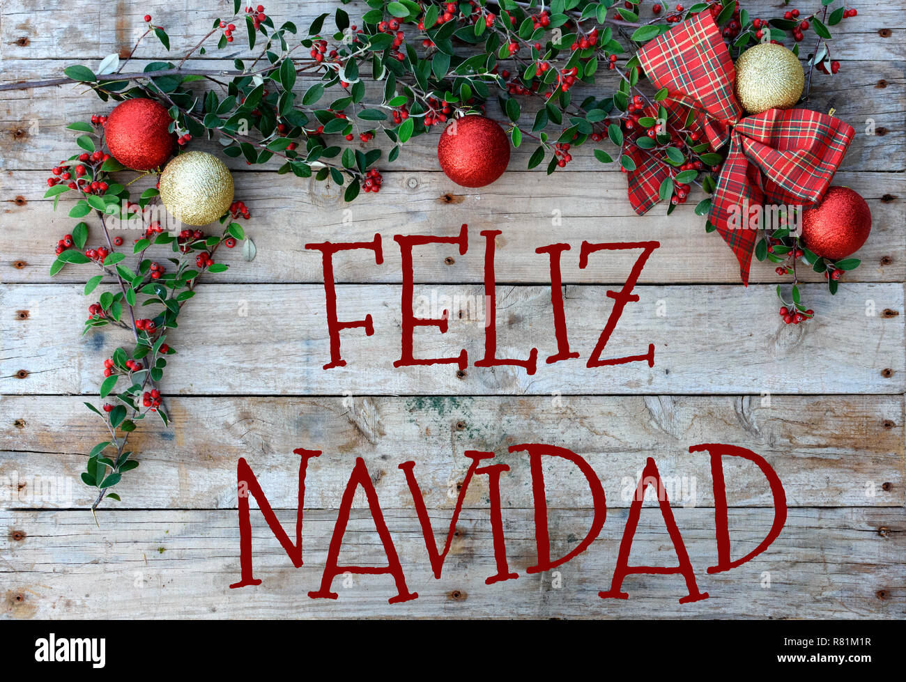 Christmas postcard frame. Red and golden glitter balls, checked tie and ...