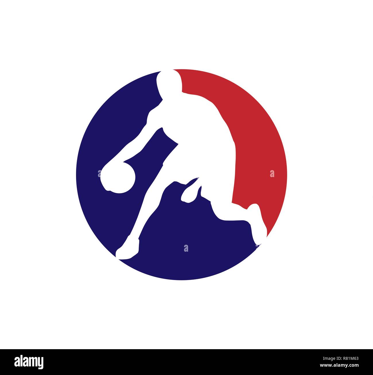 White basketball player silhouette isolated on two color circle Stock ...