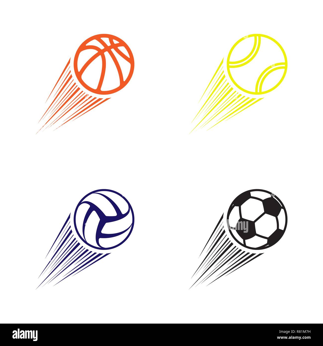 Set of four different color sport balls isolated on white background ...