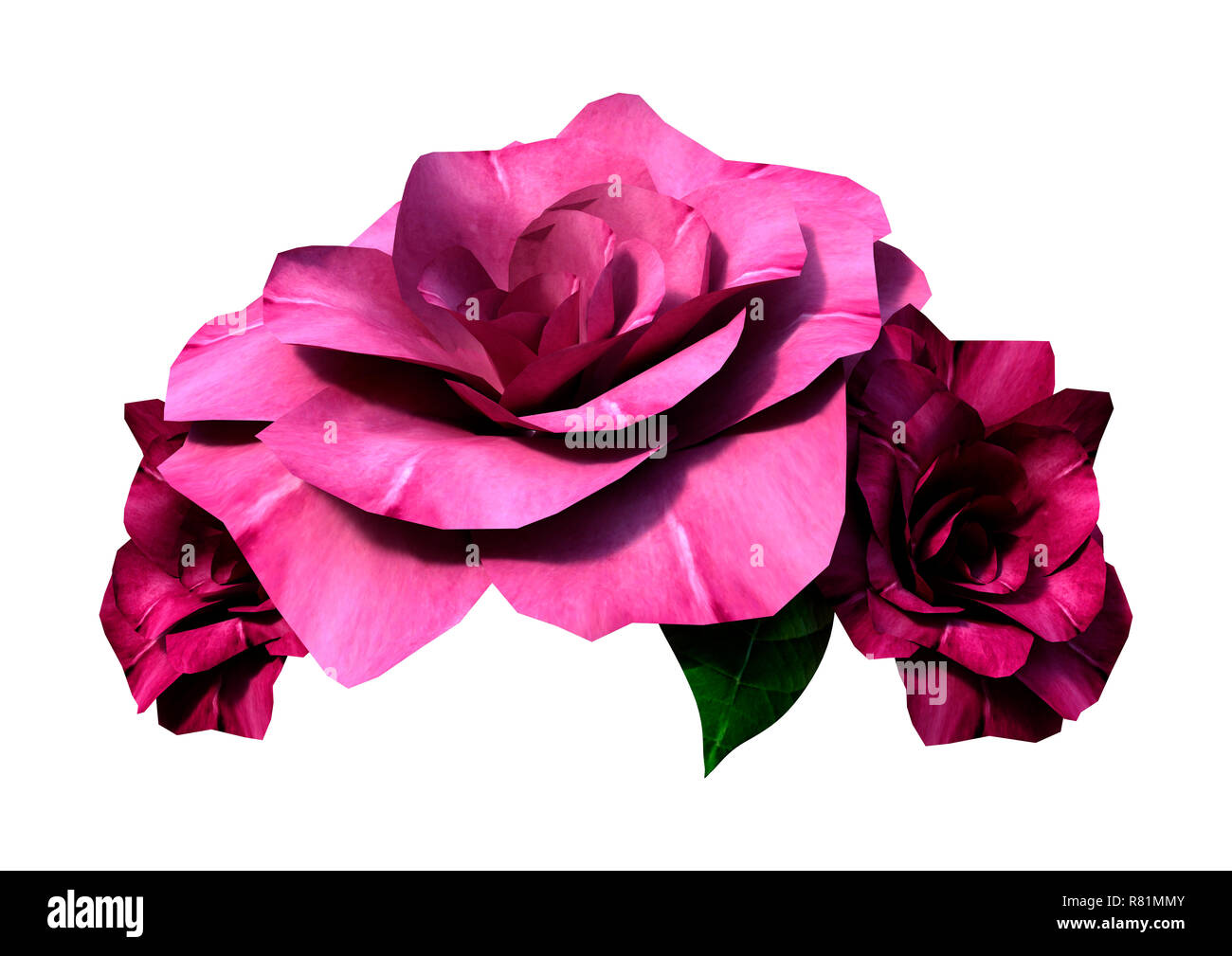 3D rendering of three pink roses isolated on white background Stock ...