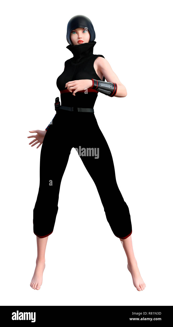 3D rendering of a female ninja isolated on white background Stock Photo ...