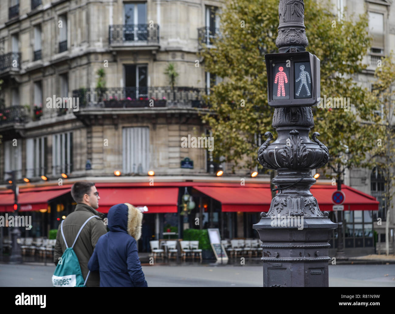 Paris, France - Oct 2, 2018. Traffic light at downtown of Paris, France ...