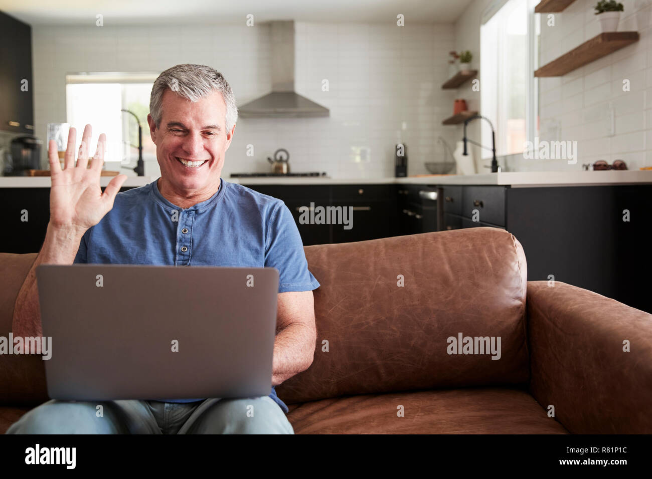 Video calling on laptop person hi-res stock photography and images - Alamy