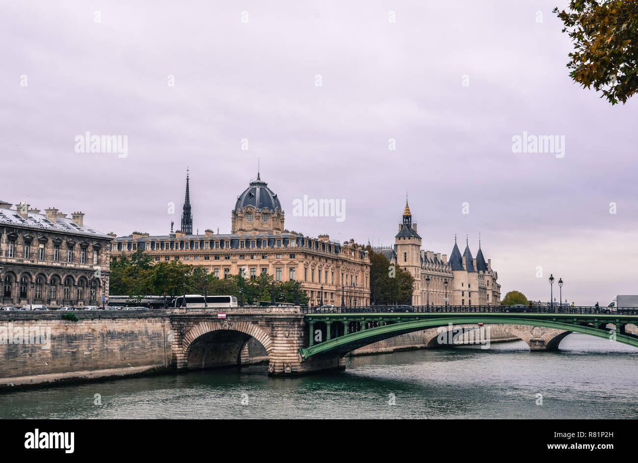 Paris, France - Oct 2, 2018. Landscape of Seine River with old bridges ...