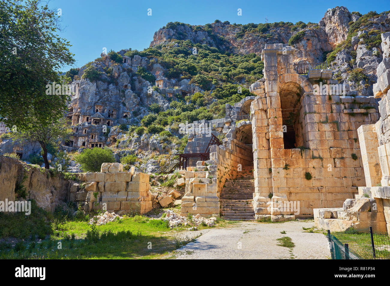 Lycian rock tombs in the ancient city of Myrrh. Turkey Stock Photo - Alamy