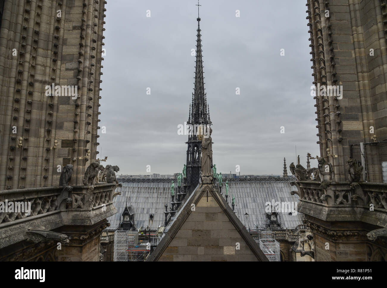 Detail architecture of Notre-Dame de Paris (France). The church is one ...