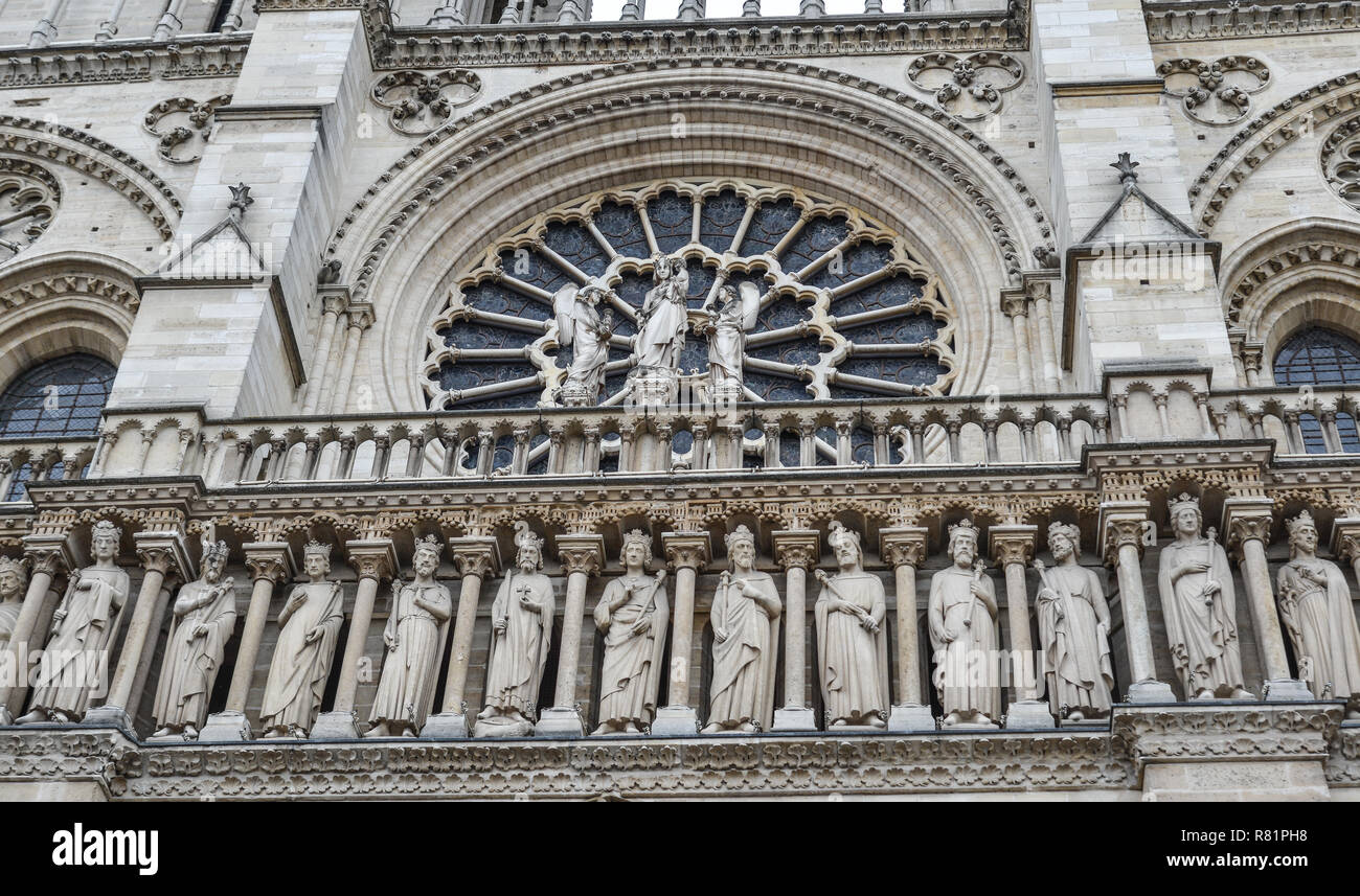Detail architecture of Notre-Dame de Paris (France). The church is one ...