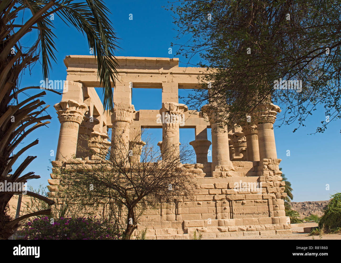 Wall and columns on a kiosk at the ancient egyptian Temple of Isis in ...