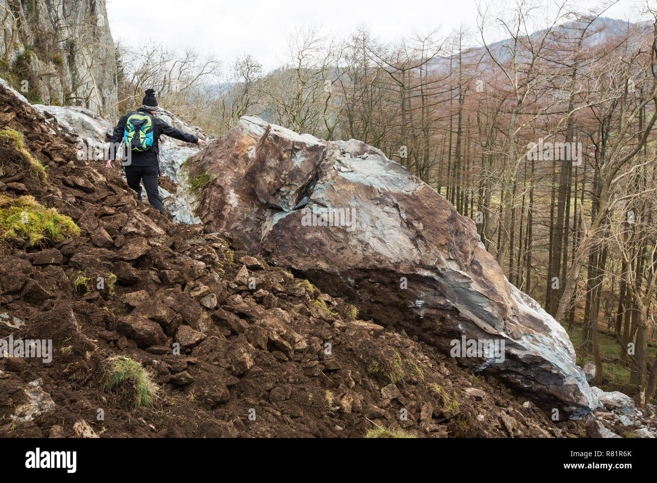 on 26th November 2018, a large portion of Castle rock in Thirlmere ...