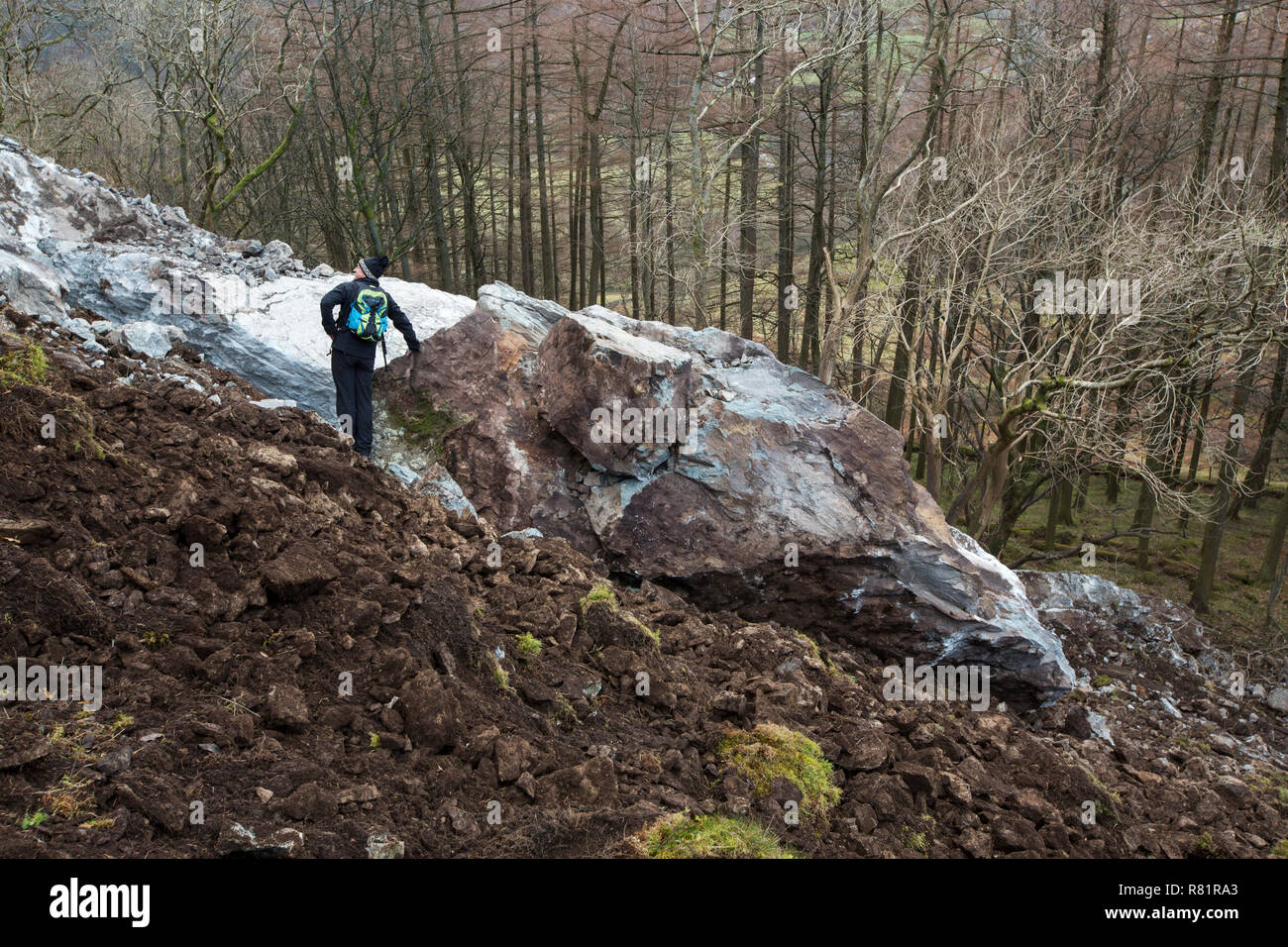 on 26th November 2018, a large portion of Castle rock in Thirlmere ...