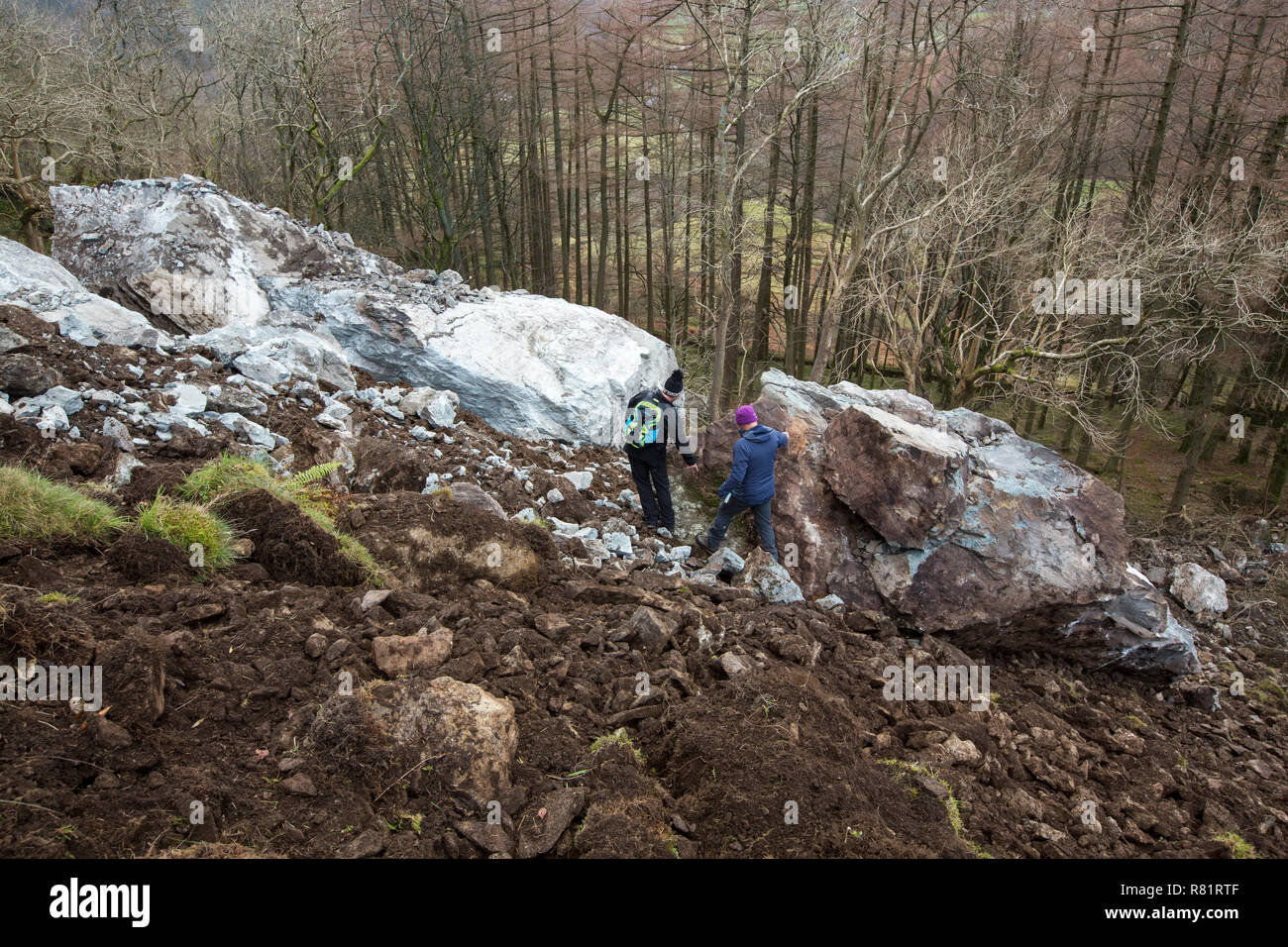 on 26th November 2018, a large portion of Castle rock in Thirlmere ...