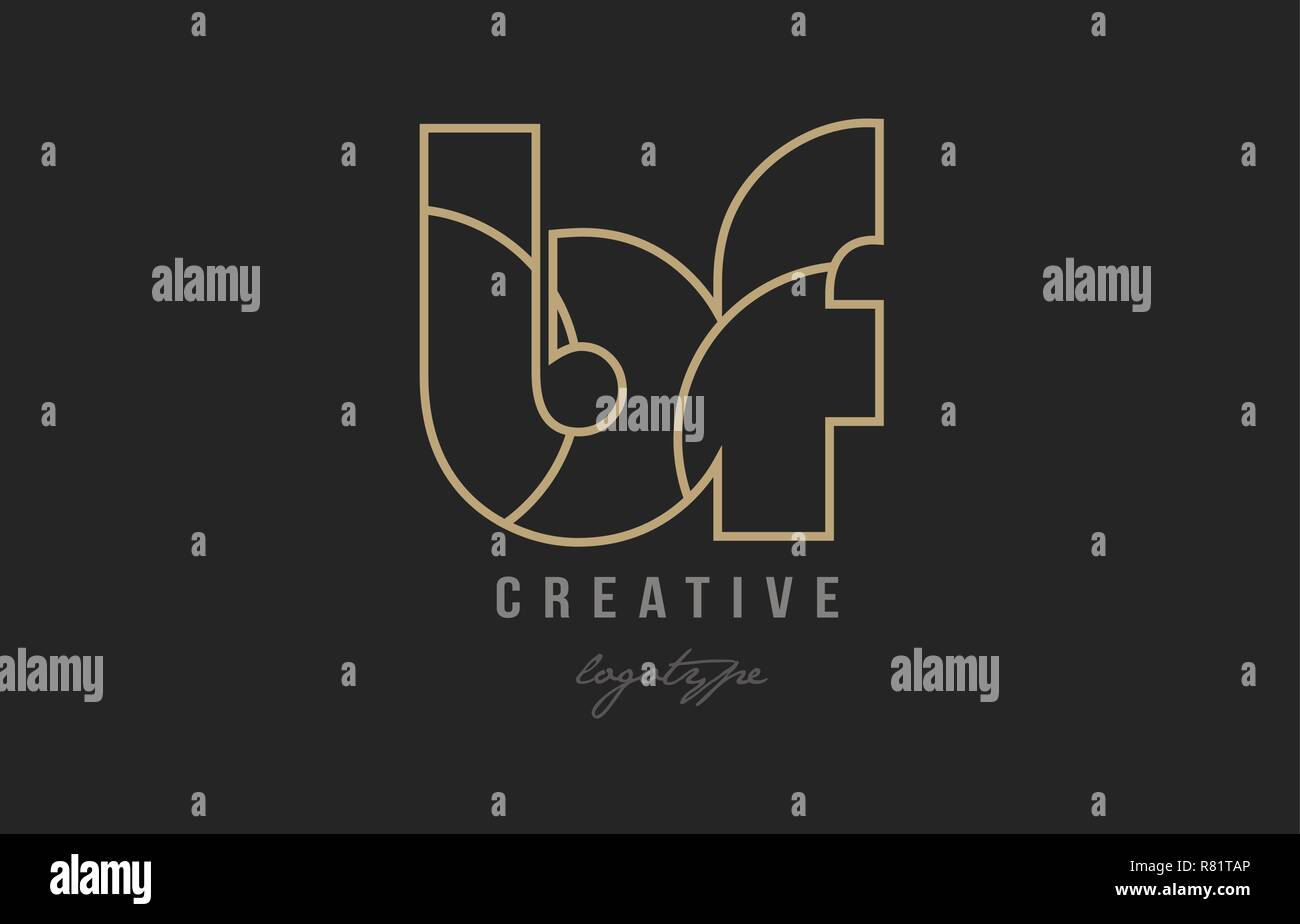 black and yellow gold alphabet letter bf b f logo combination design ...
