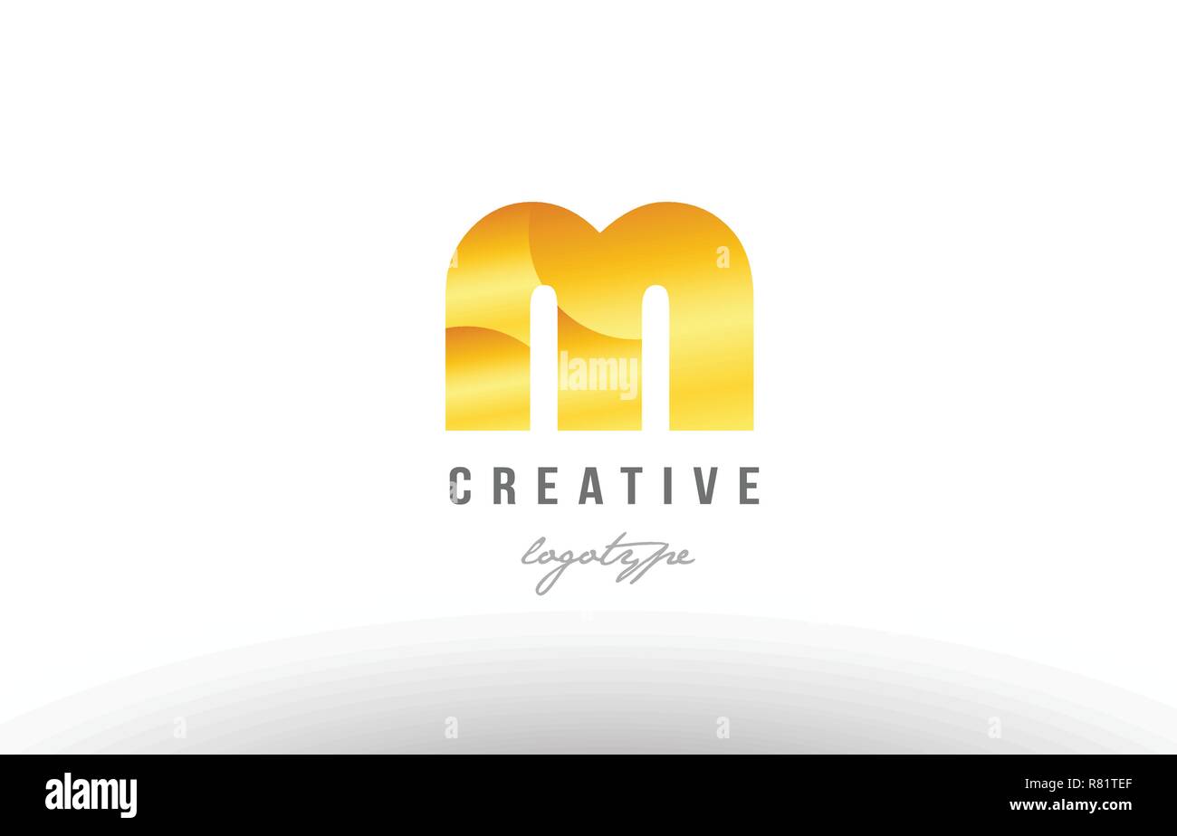 Design of alphabet letter m with gold golden metal gradient color ...