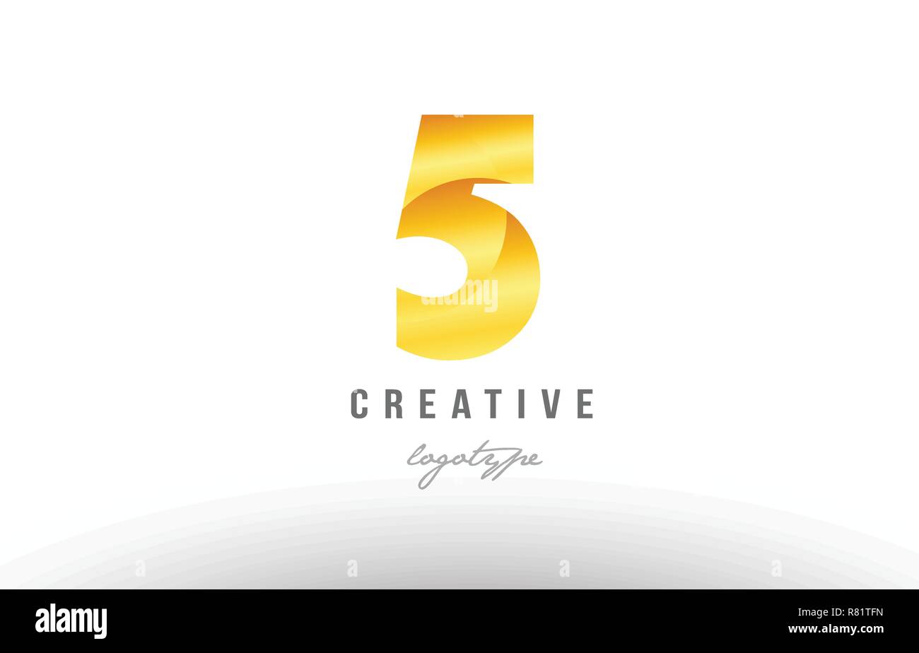 Design of number 5 with gold golden metal gradient color suitable as a ...