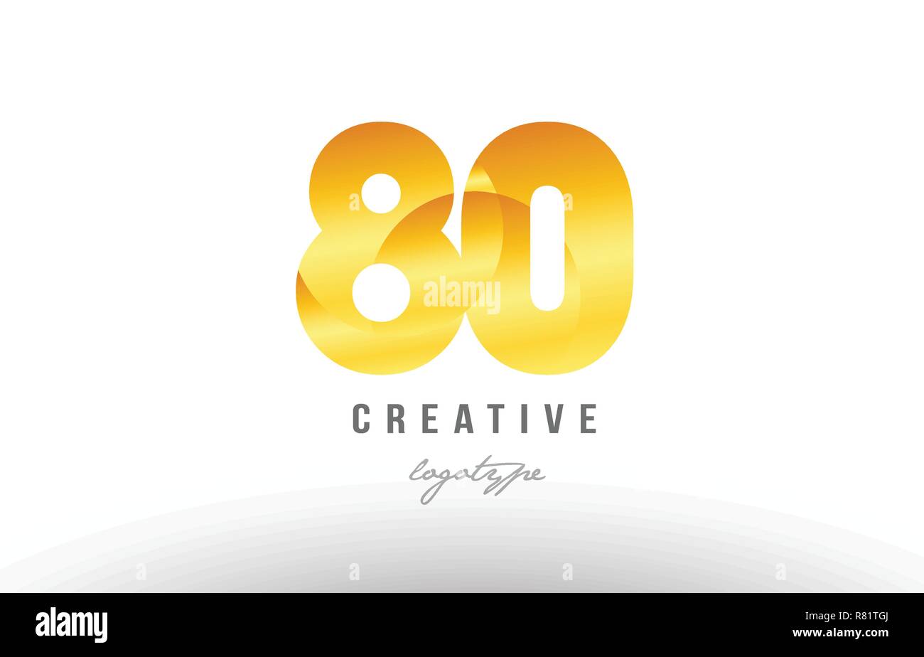 Design of number 80 with gold golden metal gradient color suitable as a ...