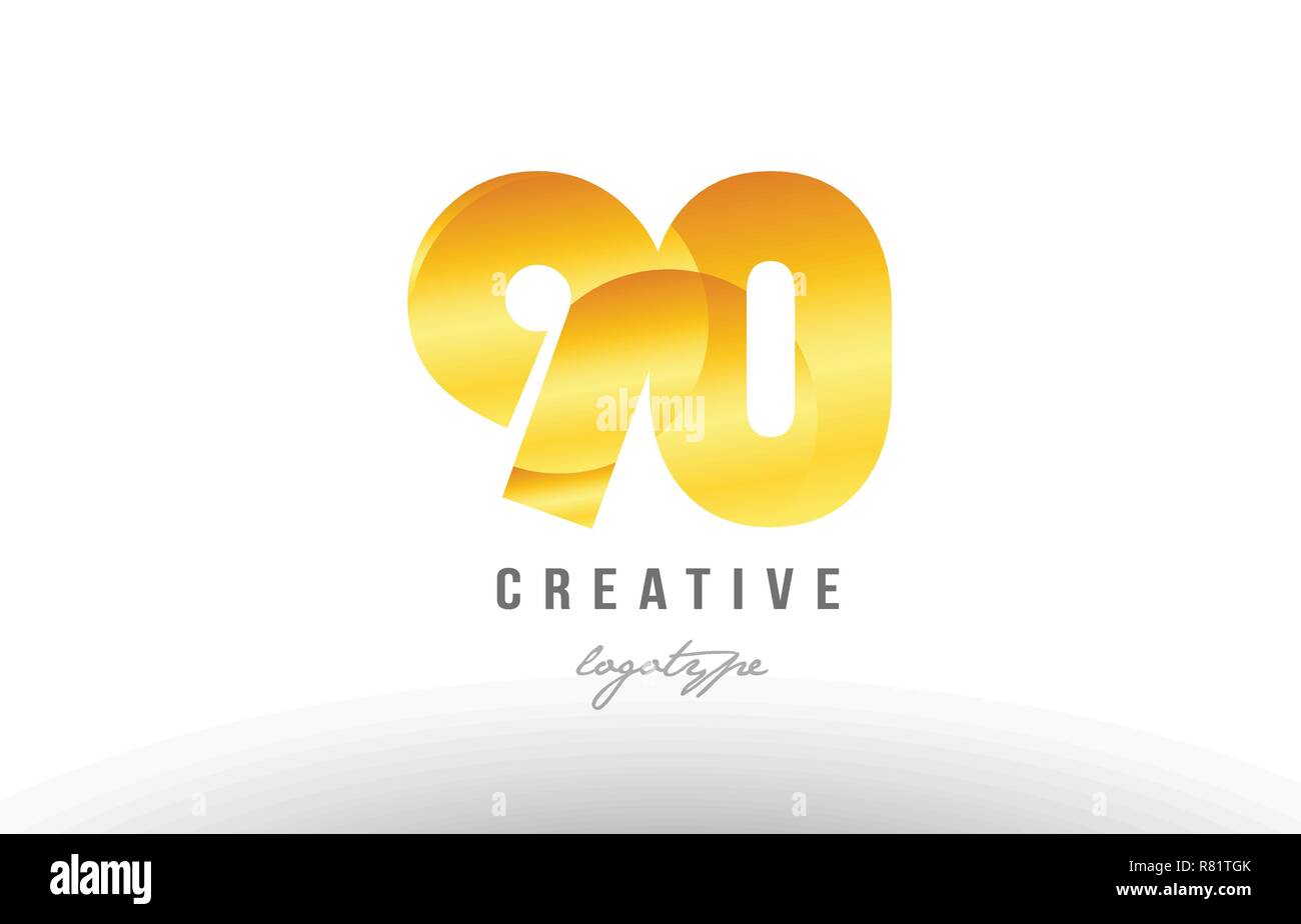 Design of number 90 with gold golden metal gradient color suitable as a ...