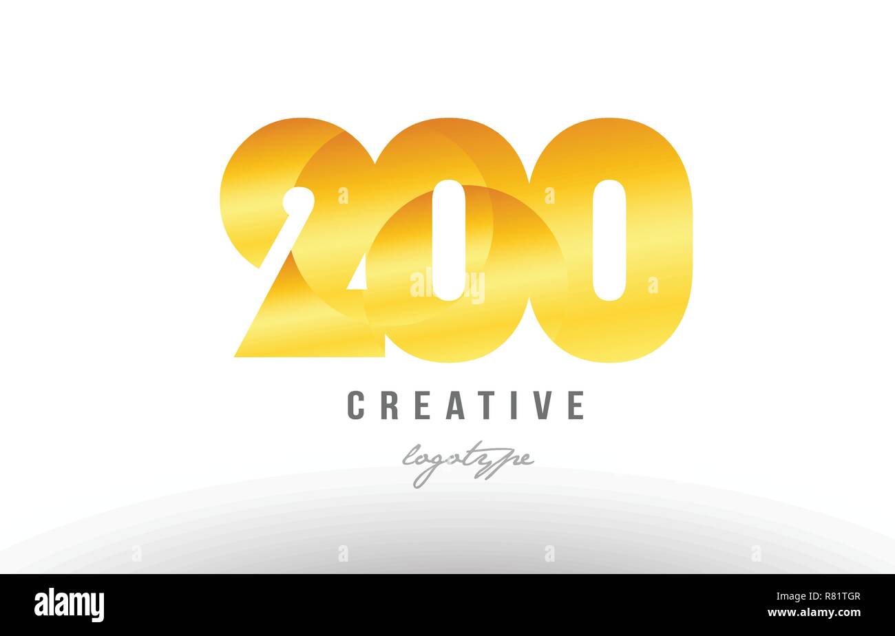 Design of number 200 with gold golden metal gradient color suitable as ...
