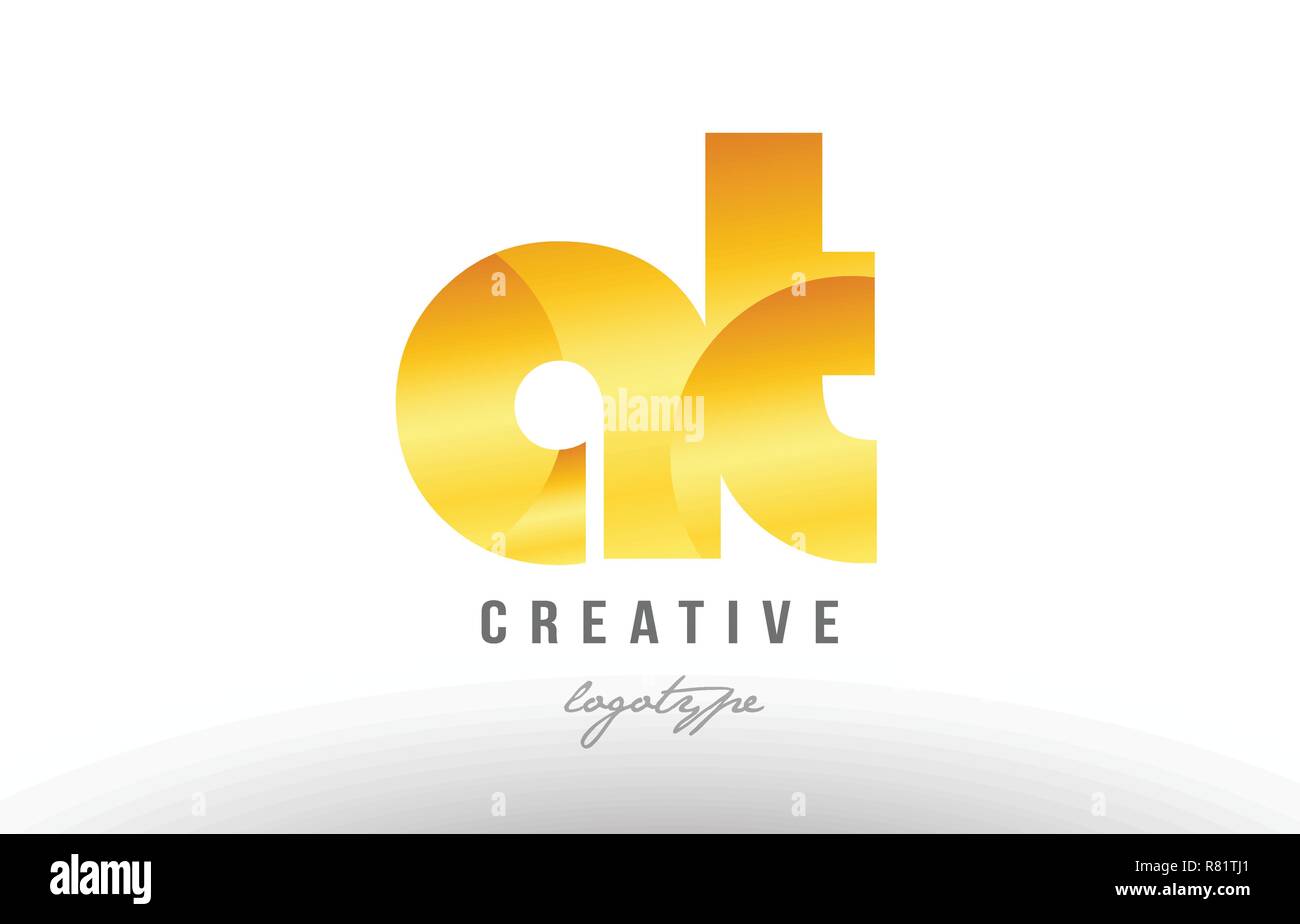 Design of alphabet letter logo combination at a t with gold golden ...