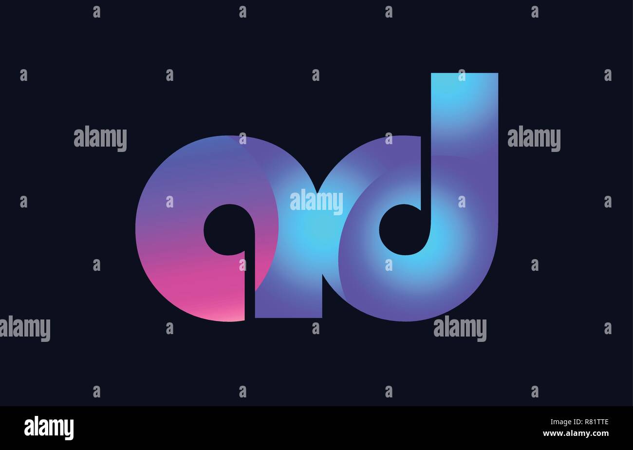 Design of alphabet letter combination ad a d pink blue gradient color ...