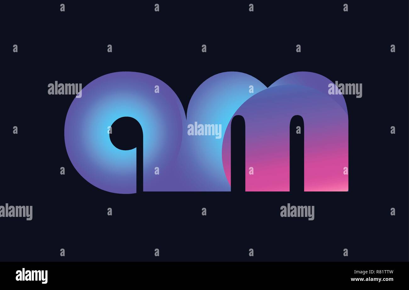 Design of alphabet letter combination am a m pink blue gradient color ...