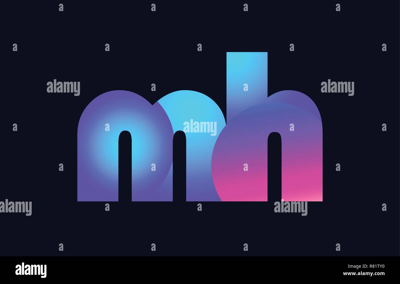 Design of alphabet letter combination mh m h pink blue gradient color ...