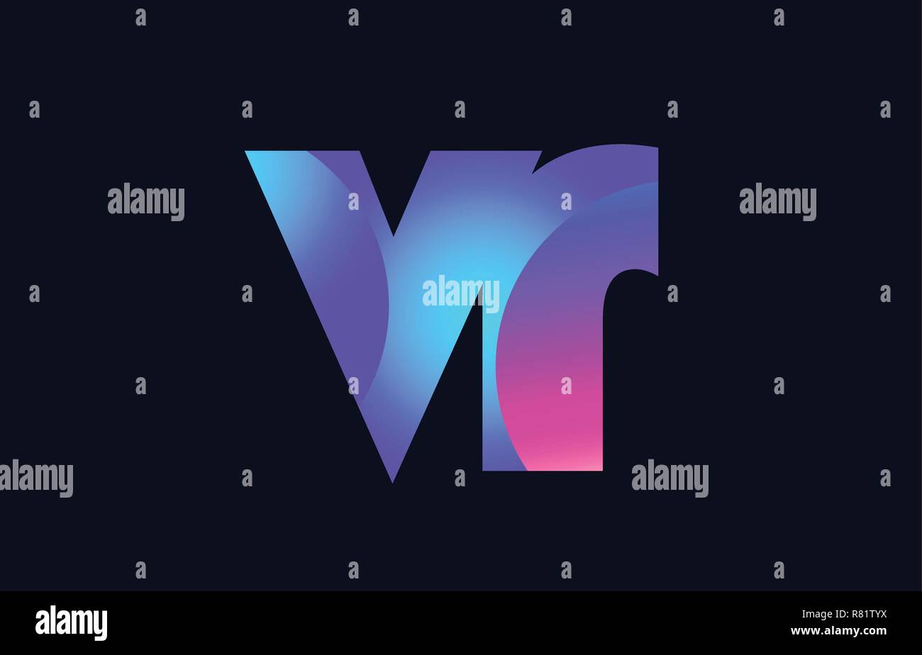 Design of alphabet letter combination vr v r pink blue gradient color ...