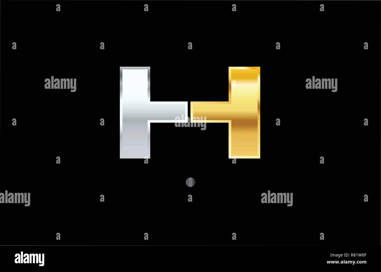 h silver gold letter alphabet logo with golden metallic color Stock ...