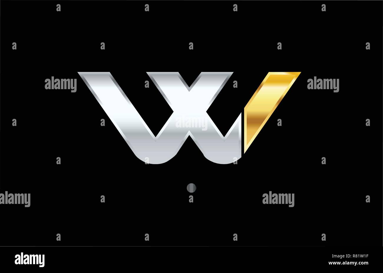 w silver gold letter alphabet logo with golden metallic color Stock ...