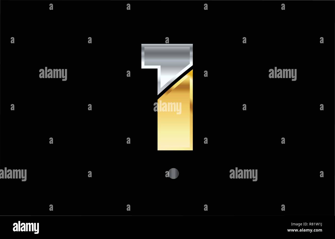 1 number silver gold logo with golden metallic color Stock Vector Image ...