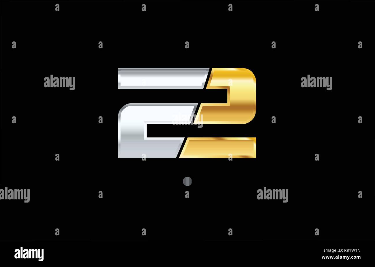 2 number silver gold logo with golden metallic color Stock Vector Image ...