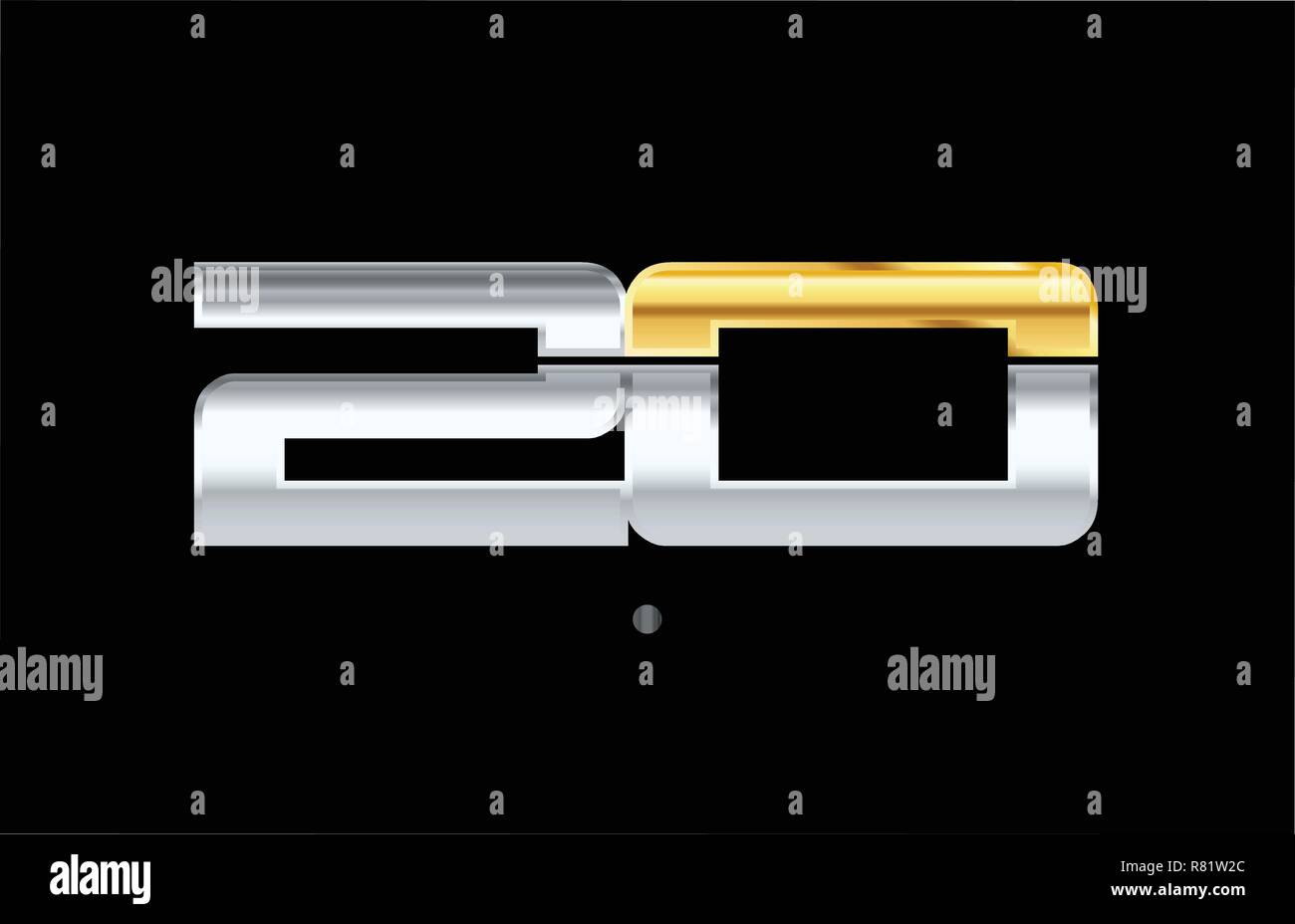 20 number silver gold logo with golden metallic color Stock Vector ...