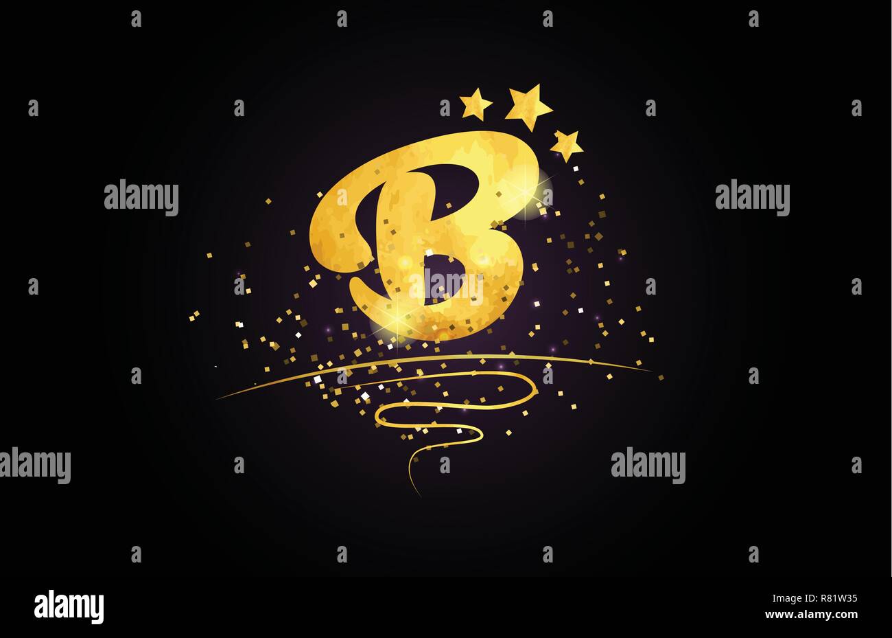 b letter alphabet with star and golden color suitable for card icon or ...