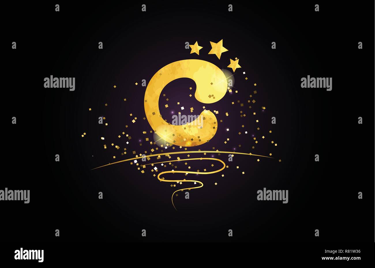 c letter alphabet with star and golden color suitable for card icon or ...
