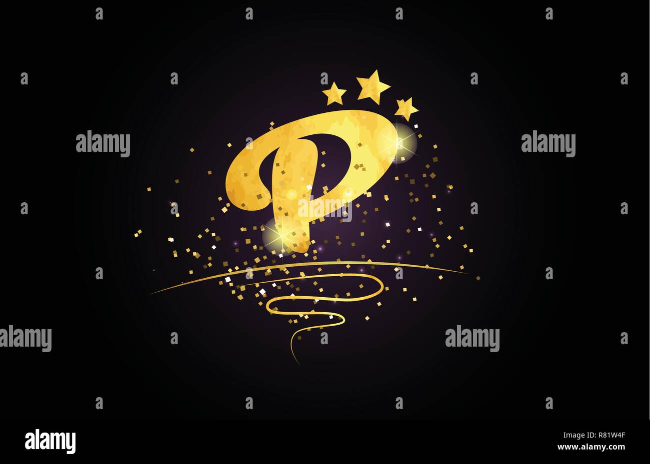 p letter alphabet with star and golden color suitable for card icon or ...