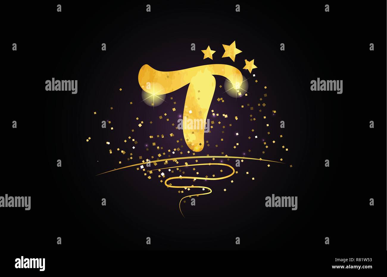 t letter alphabet with star and golden color suitable for card icon or ...