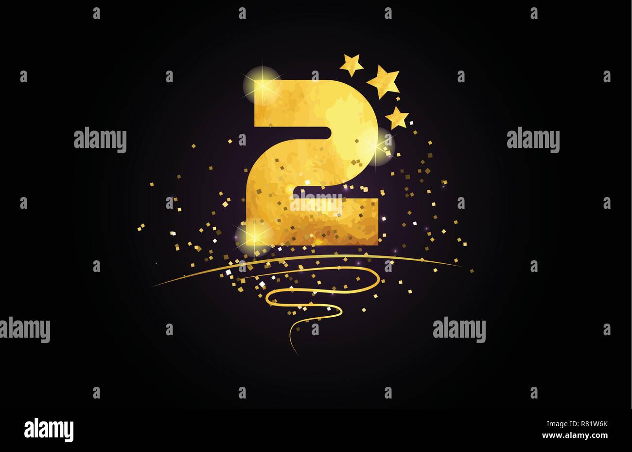 2 number with star and golden glitter on black background suitable for ...