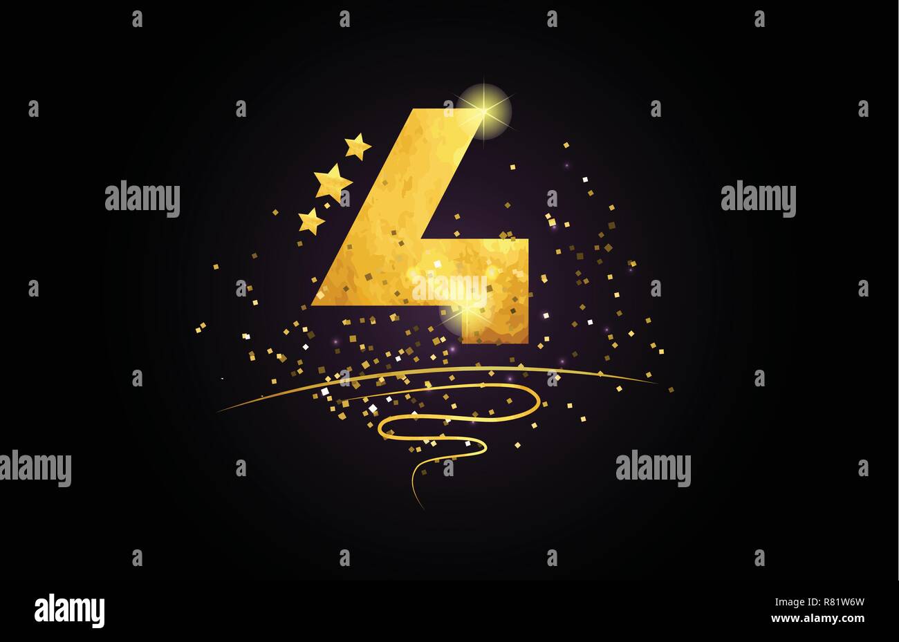 4 number with star and golden glitter on black background suitable for ...