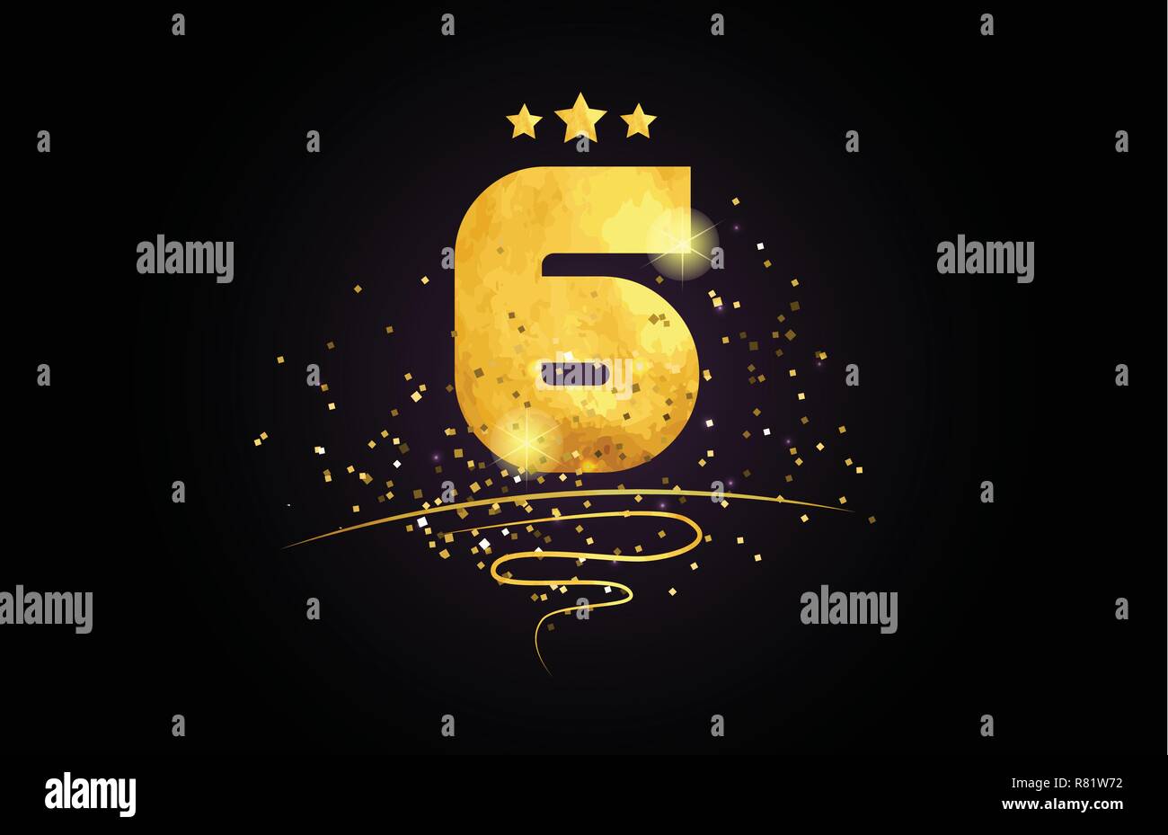 6 number with star and golden glitter on black background suitable for ...