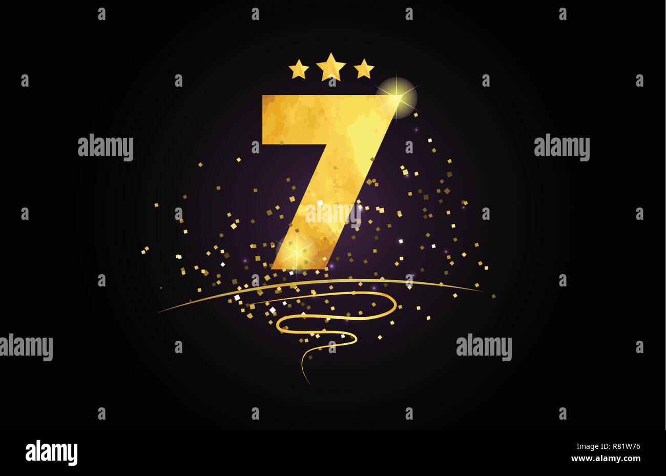 7 number with star and golden glitter on black background suitable for ...