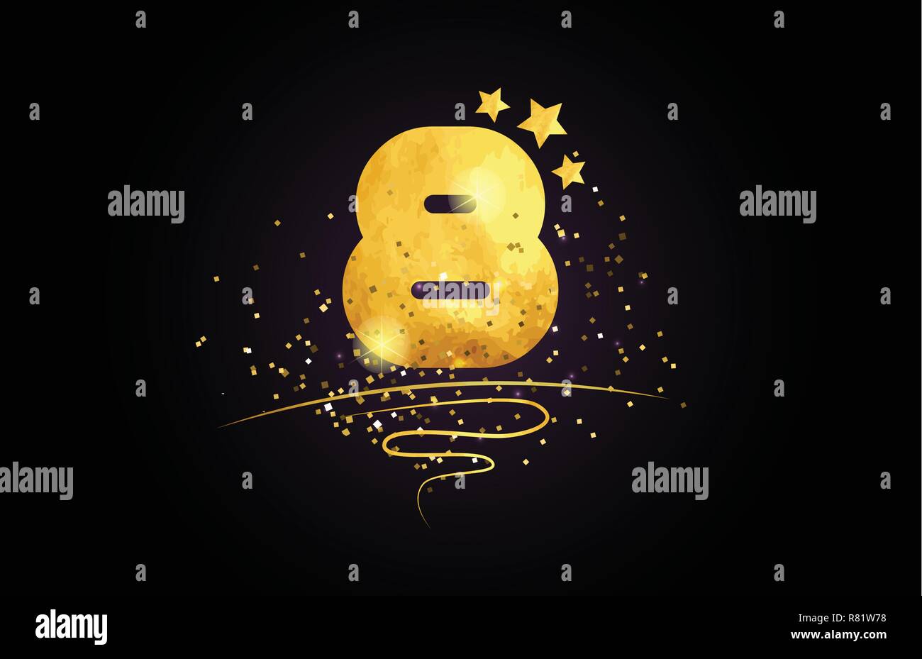 8 eight number with star and golden glitter on black background ...